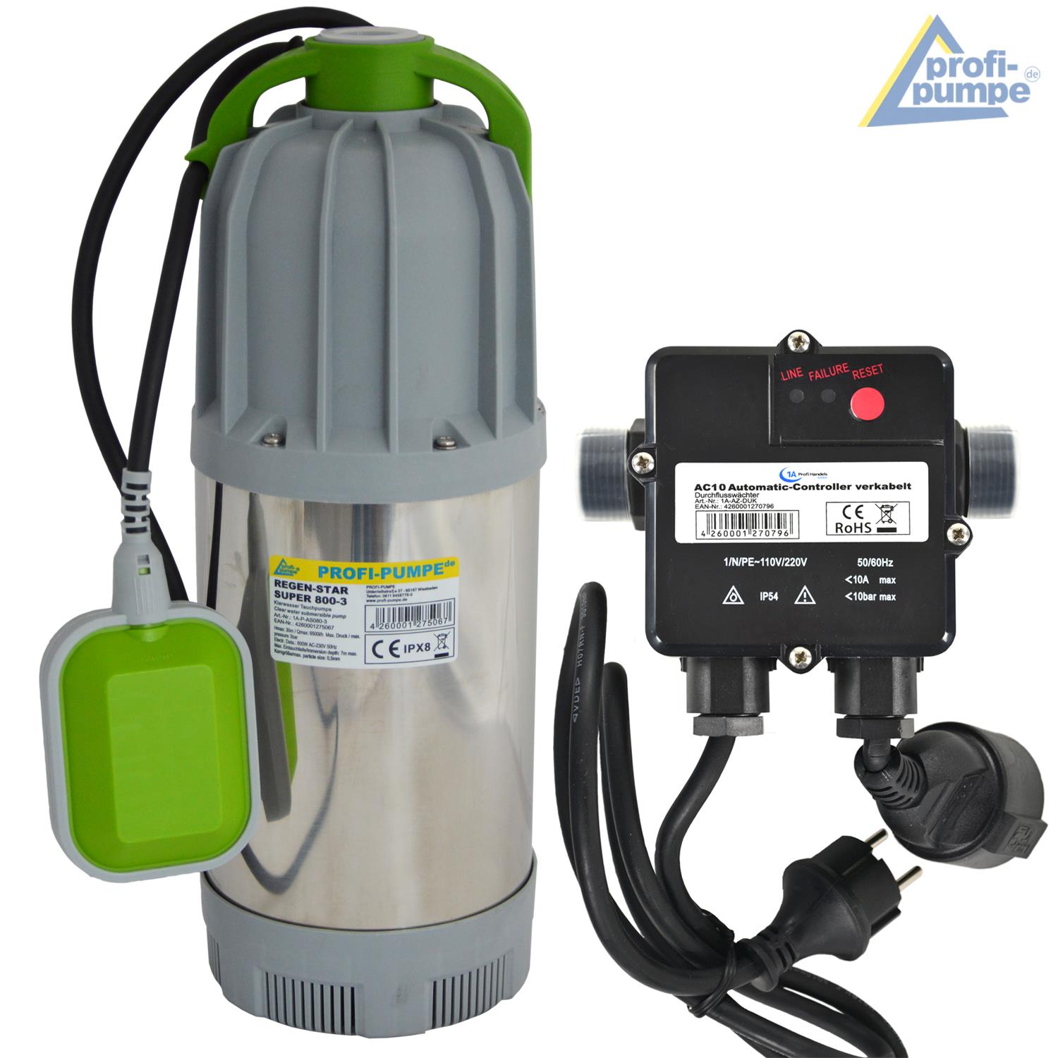 Tauchpumpe REGEN-STAR SUPER 800-3 Saugschlitzen, mit Schwimmerschalter ...